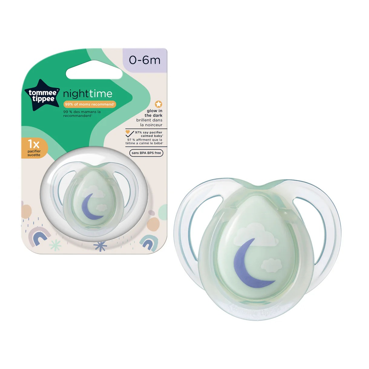 Chupón Night Time 0-6M Verde Luna Y Nubes – Tommee Tippee – Baby Gash